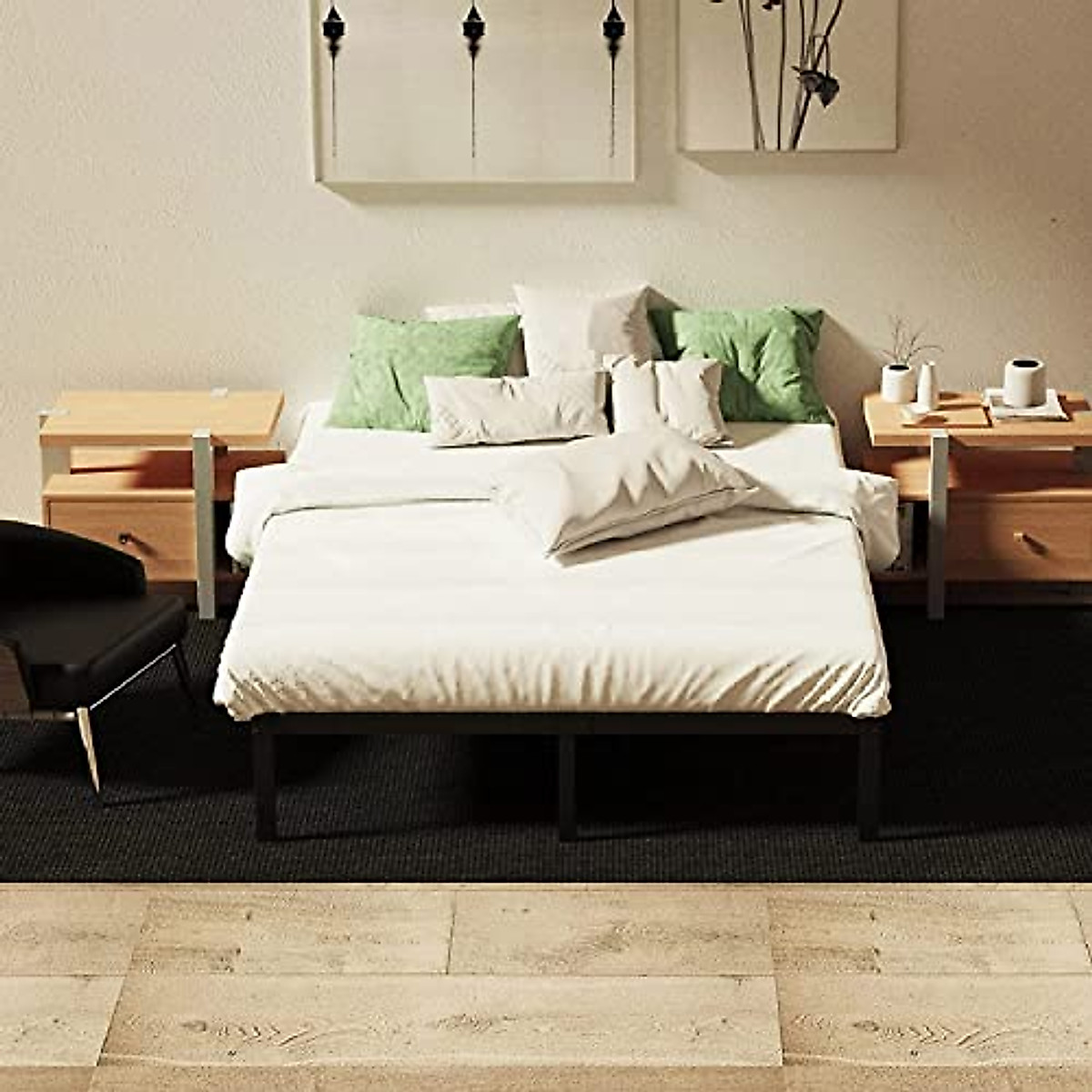 Sealvvos 14 inch King Bed Frame Metal Platform Mattress Foundation with Steel Slat Support, No Box Spring Needed, Easy Assembly, Black