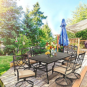 SUNCROWN 7 Pieces Outdoor Dining Set Metal Swivel Cushioned Chairs Patio Furniture Sets with Steel Slat Bistro Table for Backyard, Lawn, Garden