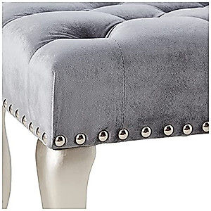 Roundhill Furniture Decor Maxem Tufted Fabric Upholstered Seat with Nailhead Trim Bench, Gray