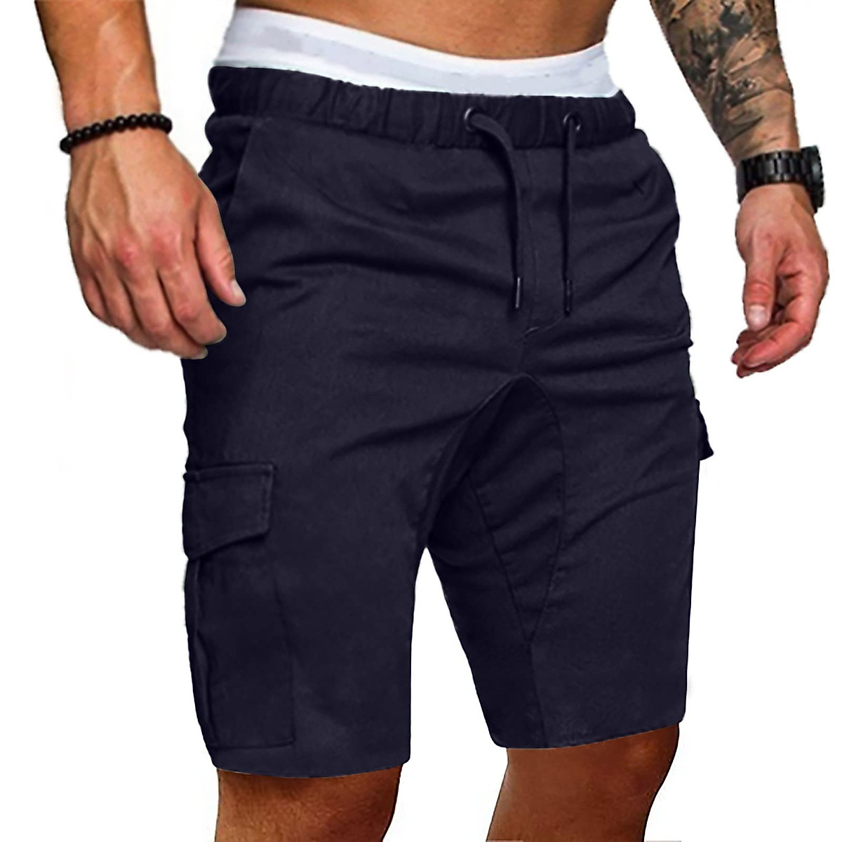 Black Gym Shorts Men 7 Inch Men Shorts Casual Drawstring Elastic Waist Slim Fit Cargo Shorts Khakis Multi Pockets Tooling Shorts Outdoor Mens Mountain Bike Shorts Navy 2X