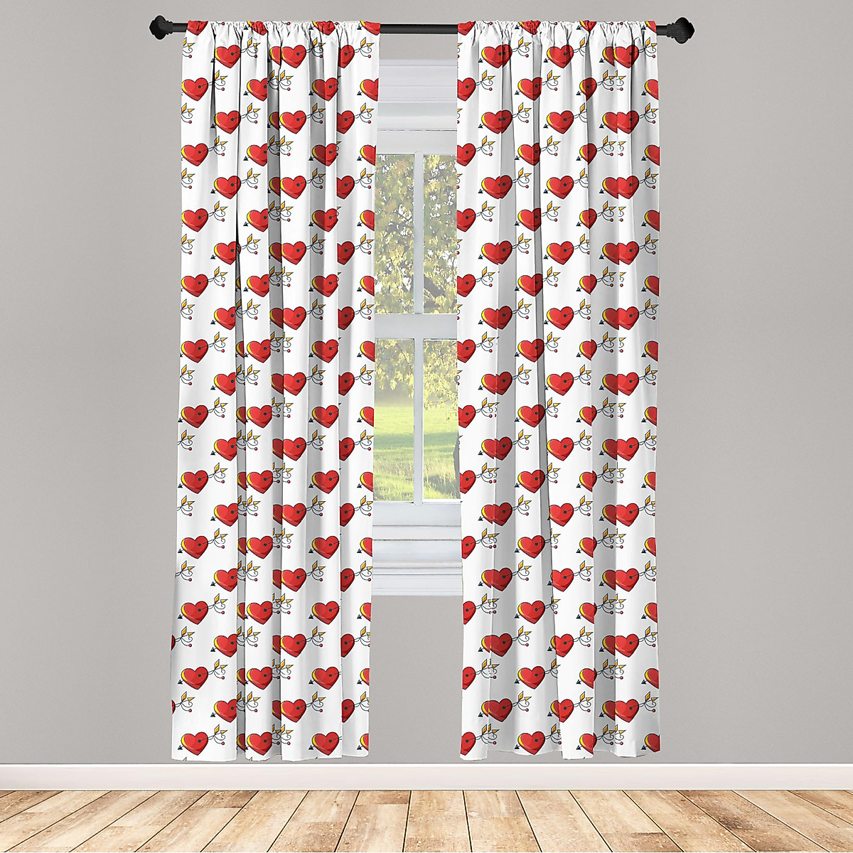 Ambesonne Romantic Window Curtains, Valentine's Hearts Lovers Heartbroken Amour Graphic on Plain Backdrop, Lightweight Decor 2-Panel Set with Rod Pocket, Pair of - 28" x 84", Vermilion Orange