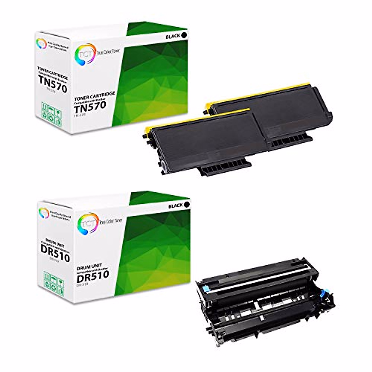 TCT Premium Compatible Toner Cartridge and Drum Unit Replacement for Brother TN570 DR510 Works with Brother DCP-8040 8045, HL-5140 5150, MFC-8120 8220 8440 8640 Printers (2 TN-570, 1 DR-510) - 3 Pack