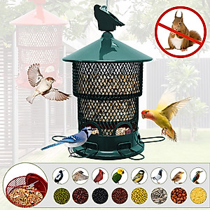 Bird Feeders for Outdoors Hanging, Way2Furn Wild Bird Feeder Squirrel Proof, Adjustable Metal Outside Feeder with 3.8 lbs Seed Large Capacity for Cardinal, Sparrow, Finch, Chickadee (Green)