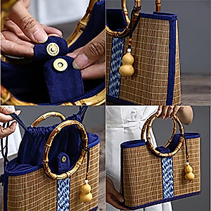 JINYISI Bamboo bag, Bamboo purse, Straw purses for women, Straw purse,Bamboo bag storage organizer, Bamboo bags for women, Bamboo Silk Tote Bag, Bamboo straw bag