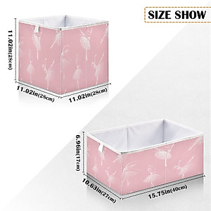 FUGIDOG 11 x 11 x 11 inch Fabric Storage Bins Ballerinas Pattern Foldable Storage Cubes Baskets with Handles Clothes Toys Storage Box for Nursery Closet Shelves Organizer