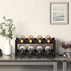 BAMEOS Wine Rack Free Standing 2 Tier 8 Bottle Bamboo Wine Racks Countertop Cabinet Wine Holder Wine Storage Shelf for, Bar, Pantry Wine Cellar Basement Countertop Mocha (16.85 L x 9.25W x 7H