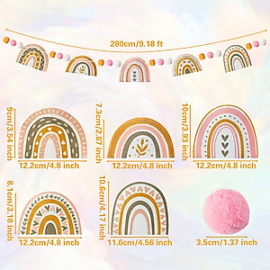 JAPBOR Boho Rainbow Banner, Bohemian Wall Hanging Garland and Felt Balls Decor Supplies for Baby Shower Birthday Party Summer Festivals Wedding Bedroom Home Classroom Decorations