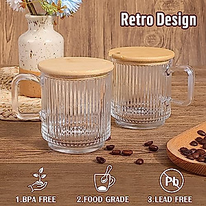 Moretoes Coffee Glass Mugs, 6pcs, 12oz, Classic Vertical Stripes Coffee Cups, Aesthetic Cups Cute Drinking Glasses, Iced Coffee Cup