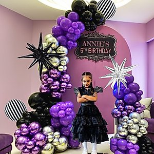 ECEAE Black Purple Silver Balloon Garland Kit Gothic Purple Balloon Arch For Nightmare Vampirina Party Decorations Backdrop Halloween Christmas Gothic Birthday Party Supplies Lavender Decor