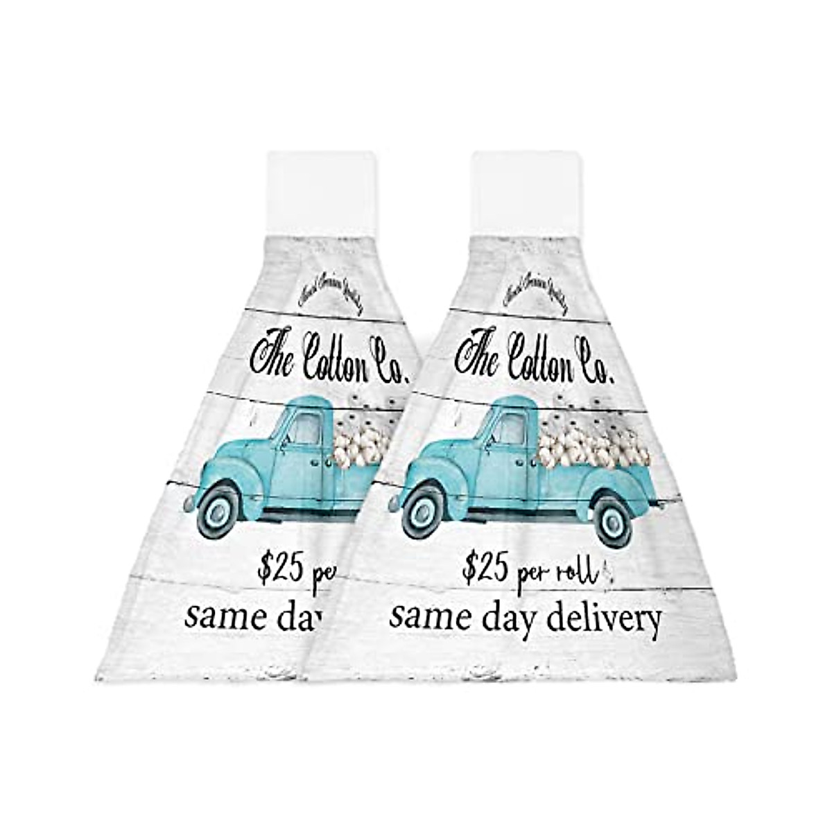 2 PCS Kitchen Hand Towels, Blue Truck Cotton Paper Soft Plush Hanging Tie Towels with Loop for Kitchen Bathroom Dish Cloth Tea Bar Towel Retro Wooden Stripes