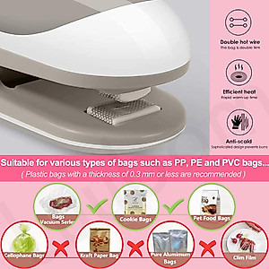 Luubom Mini Bag Sealer, Portable Heat Vacuum Sealers, Plastic Bag Sealer with Cutter 2 in 1, Handheld with Hook for Chip Food Storage, Pink