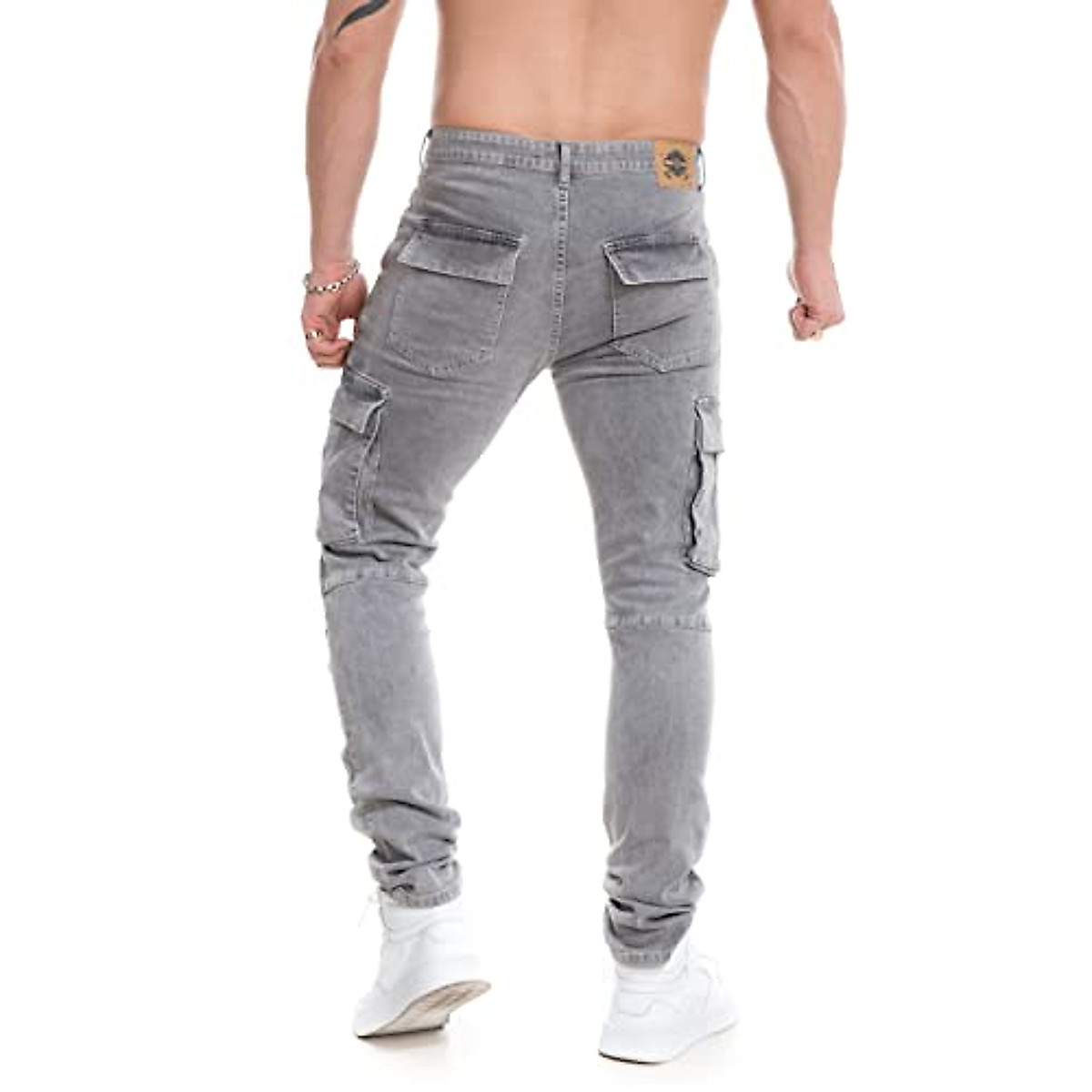 TEGIAS Mens Grey Slim Fit Stretch Jeans Classic Denim Work Pants with Pockets Casual Trousers 34