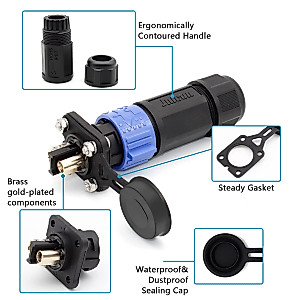 Trolling Motor Plug Receptacle Set for Marine Boat, Waterproof 12/24/36/48 Volt Trolling Motor Connector Kit for Down Rigger, Fishing Reel, DC Power, Trolling Motor Accessories