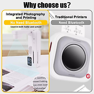 Komsepor Direct Projection Printing Machine Remove Handwriting Wrong Problem Collection Mini Sticker Printer No Need Bluetooth Smart Pocket Inkless Thermal Printer for Notes Built-in Camera