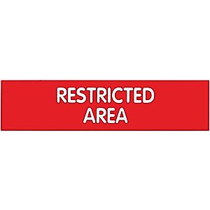 Cosco Engraved Sign "RESTRICTED Area" 2" x 8", Red Sign with White Text (098005)