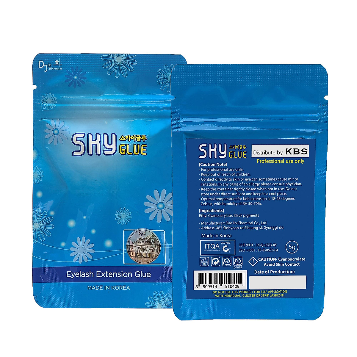 Sky Glue 2 Bottles Long Retention Eyelash Extensions Glue Sky S+ 5ml Professional Black Eyelash Extension Adhesive 1-2s Fast Drying 6-8 Weeks Lasting time by KBS with 2 Eyepatches (TwoTwo Pack)