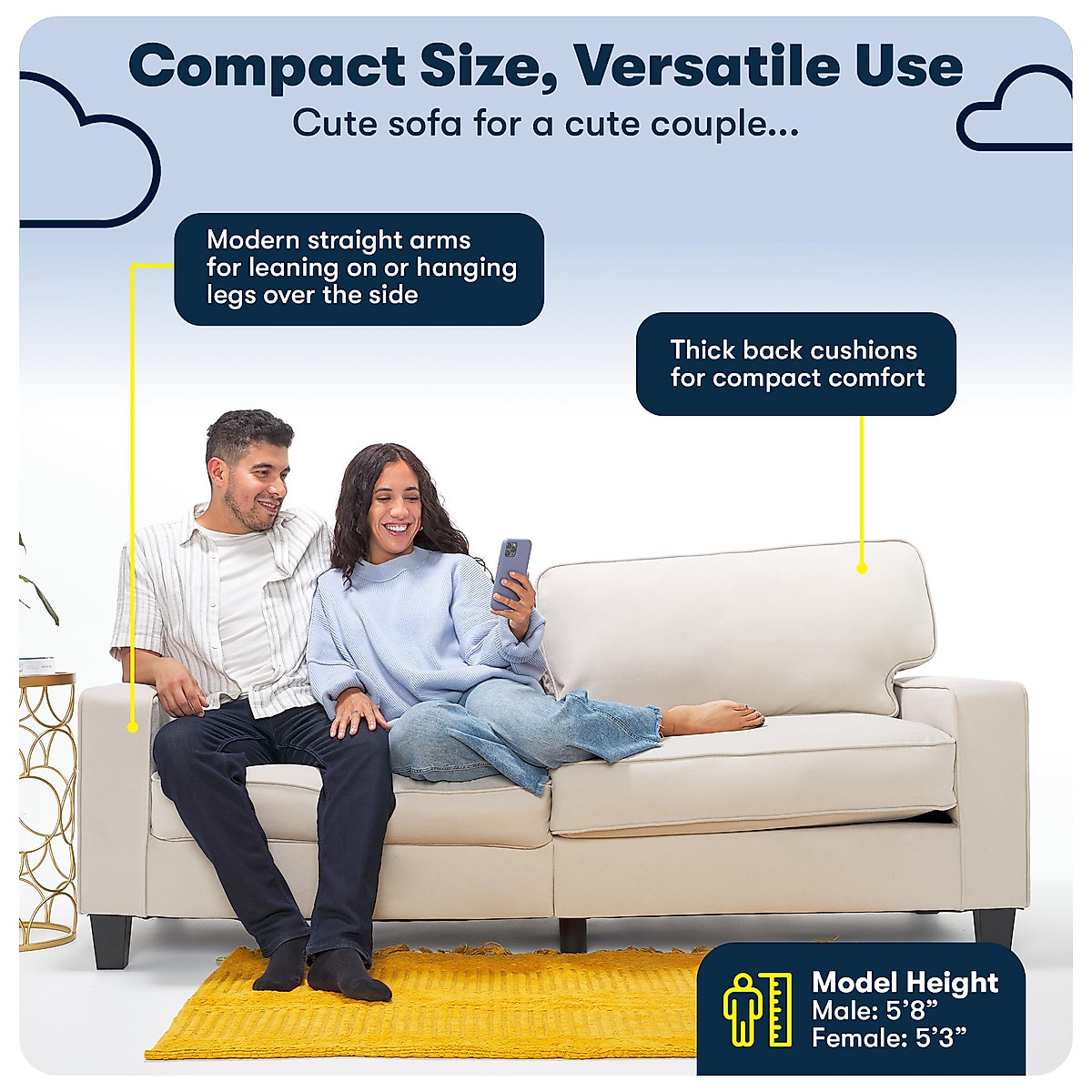 Serta Palisades 78" Track Arm Sofa, Easy Care Polyester, Soft Pillow Back, Pocket Coil Seat Cushions, Removable Covers, Loveseat or Couch for Small Spaces, Living Rooms or Bedrooms, Navy Blue