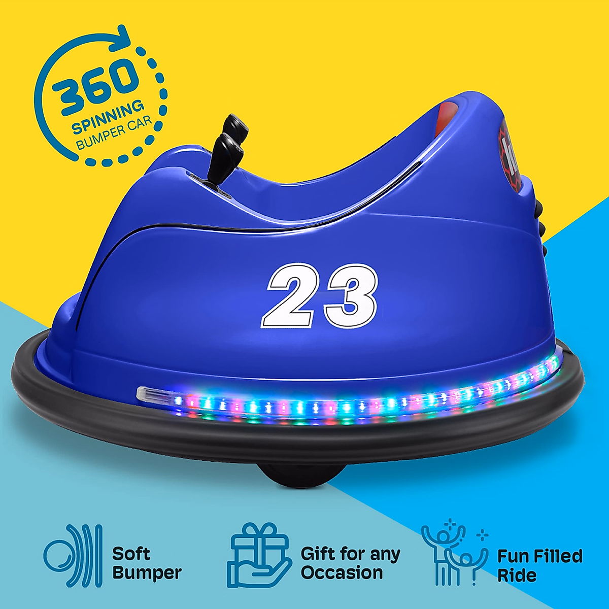 Kidzone 6V Electric Ride On Bumper Car for Kids & Toddlers 1.5-6 Years Old, DIY Sticker Baby Bumping Toy Gifts W/Remote Control, LED Lights & 360 Degree Spin, ASTM Certified