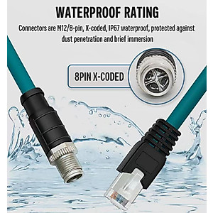 Eonvic Ethernet Shielded Cable M12 X-Type 8 Position to RJ45 Cat 7e Waterproof Industrial Network High Flex Cable for Cognex (15M, Right Angle X-Code Blue)