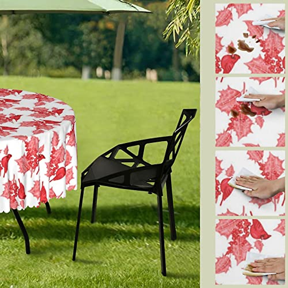 Cardinal Bird Pattern theme Outdoor Tablecloth Water Resistant Spillproof Table Cover with Zipper Umbrella Hole for Patio Garden Tabletop Decor,for outdoor umbrella table(60" Round,Dark Coral White)