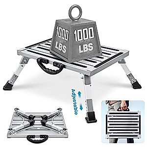 Kohree RV Step Stool, 19" x 14.5" Adjustable Height Extra Large Aluminum Folding Platform Step with Non-Slip Rubber Feet, Portable Handle, Stable RV T Level, Up to 1000 lbs