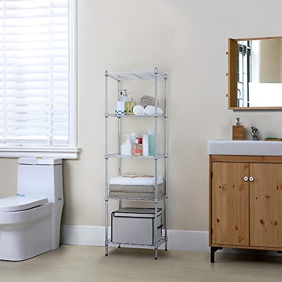 Finnhomy Heavy Duty 5 Tier Wire Shelving Unit, 18x18x59-inches 5 Shelves Storage Rack, Metal Shelving with Thicken Steel Tube, NSF Certified, Chrome