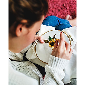 Caydo 10 Pieces Embroidery Fabric, Including 10 Colors Embroidery Cotton Fabric, 5 Colors Water-Soluble Pens, 7.9 by 7.9 Inch