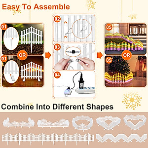 Garden Picket Fence Lights 8 Pack, 11 Modes Fence Lights with Remote,13.8 x 11 inch Christmas Tree Fence Lights Plug in,Plastic White Edgings Garden Picket Fence Lights for Landscape Patio Yard Xmas
