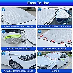 Car Windshield Snow Cover for Ice and Snow,Winter Car Snow Cover with Magnetic Edges and Windproof Webbing Straps,Windscreen Frost Protector Covers,for Most Car SUV RV Vans and Trucks (65'' X 49.6'')