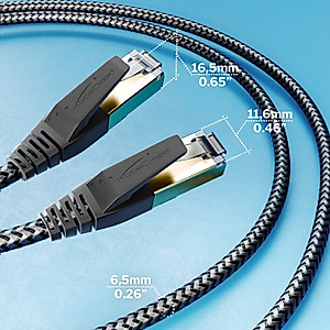 CAT8 Ethernet Cable – 2ft – Internet, Patch & Network Cable with Flexible Break-Proof braiding Design & Lightning-Fast bit Rates of 40Gbps (CAT8.1, Ideal for Gaming/PS5/Xbox/Switch) – by CableDirect