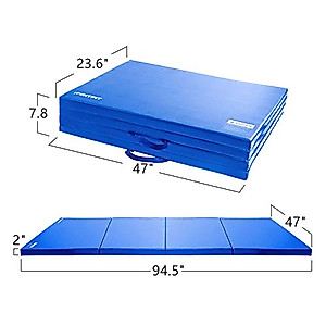RitFit Upgraded Folding Exercise Mat, 2 Inch Thick Gymnastics Mat with Carrying Handles for Yoga, MMA, Stretching, Core Workouts and Home Gym Protective Flooring (Sky Blue(4' x 8'))