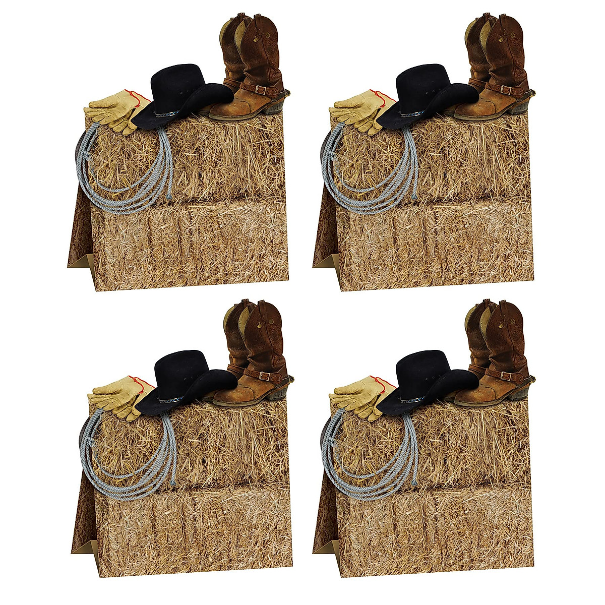 Beistle 3-D Western Centerpieces, 9.5" Tall, Set of 4 - Desert-Themed Table Decoration, Cowboy Old Wild West Birthday Parties