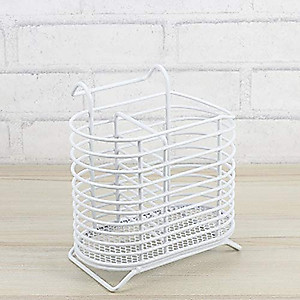 YARNOW Utensil Drying Rack Metal Hanging 2 Compartments Drainer Basket Flatware Storage Drainer Kitchen Organizer White