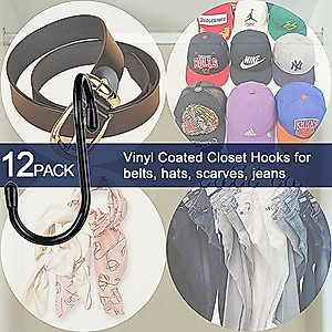HiGift 12 Pack Purse Hanger for Closet, Non Slip Rubber Coated Closet Rod Hooks for Bags, Large Closet Organizer Hooks for Hanging Purses, Handbags, Backpacks, Belts, Scraves, Hats, Clothes -Black