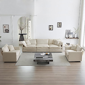 JURMALYN Single Sofa Modular Couch Free Combination Sectional Sofa Couch, Chenille Fabric Upholstered Sofa Comfy Reading Lounge Armchair for Small Spaces, Apartment, Bedroom, Office, Beige