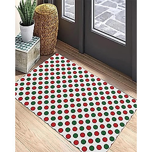Indoor Door Mat Washable Mat 20x32 Inch - Outdoor Non-Slip Mat Absorbent Resist Dirt Doormats Christmas Green and Red Polka Dots Floor Mat for Entryway Patio Bathroom