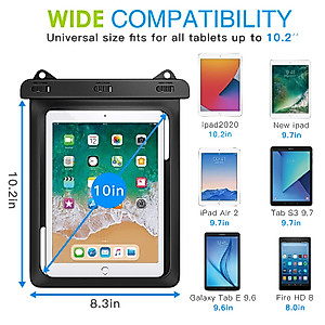 MoKo Waterproof Tablet Case, Tablet Pouch Dry Bag for iPad Mini 6, iPad 9, iPad 9.7 6/5/4/3/2, iPad Pro 9.7, iPad Air 5 10.9/3/2, Samsung Tab S4/ S3/ S2/Tab A 9.7, Galaxy Note 8, Tab E 9.6
