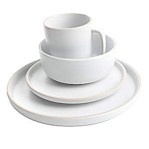Gibson Home Zuma 16 Piece Round Kitchen Dinnerware Set, Dishes, Plates, Bowls, Mugs, Service for 4, Matte Stoneware, White