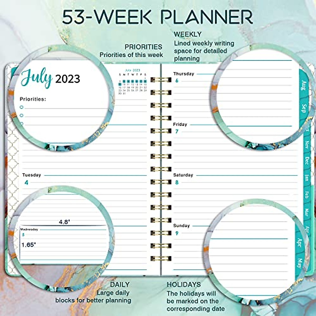 Planner 2023-2024 - Jul.2023 - Jun.2024, Academic Planner 2023-2024, 2023-2024 Planner Weekly & Monthly with Tabs, 6.3" x 8.4", Hardcover with Back Pocket + Thick Paper + Twin-Wire Binding, Daily Organizer - Green