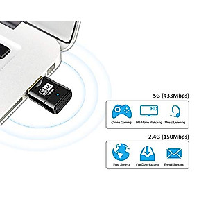 USB WiFi Adapter, AC600 Mini Wireless Network WiFi Dongle for PC/Desktop/Laptop, Dual Band (2.4G/150Mbps+5G/433Mbps) 802.11 ac, Support Windows 11/10/8/8.1/7/Vista/XP, Mac OS 10.9-10.15