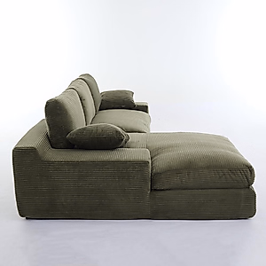 JURMALYN 98" Sectional Sofa Cloud Couch for Living Room Comfy Sectional Couch L-Shaped Sofa 3 Seat Foam Couch with Left Chaise Lounge, Deep Seat Sofa for Home Office, No Assembly, Green