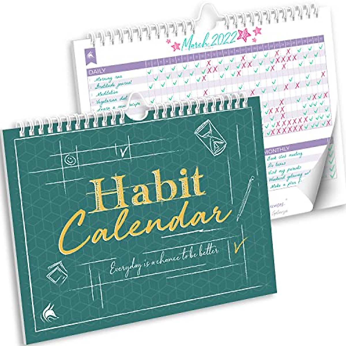 Clever Fox Habit Tracker Calendar – Inspirational Goal Tracker and Habit Calendar for Atomic Habits – Colorful Habit & Goal Planner Journal to Boost Productivity – 24 Months, 10″ x 8″ (Obsidian Green)