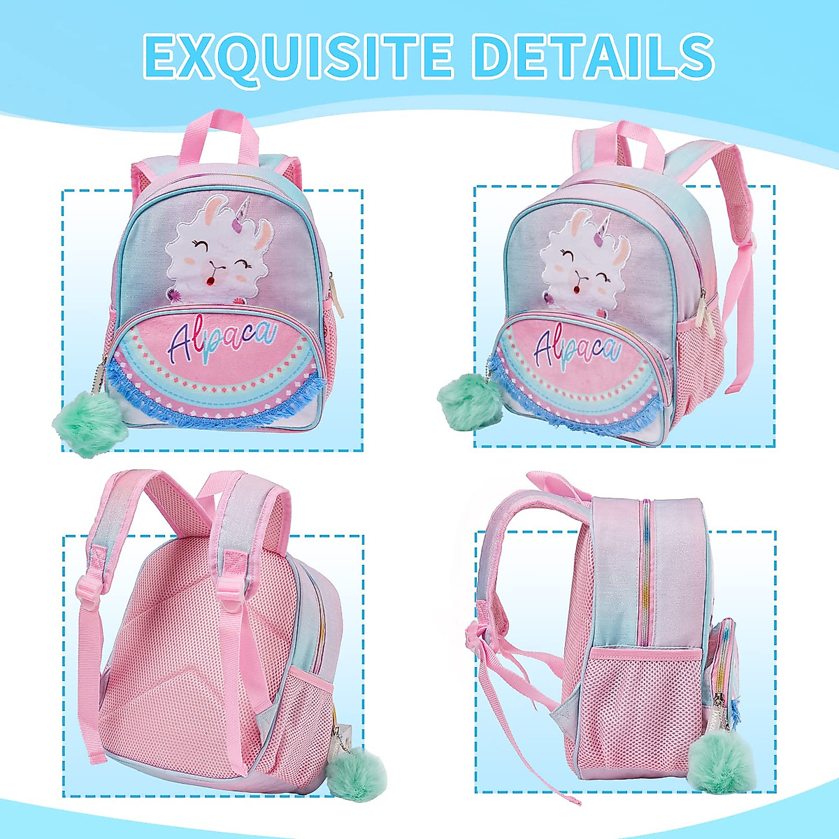VICKNIY Girl Preschool Backpack for Age 2-5, Toddler Kids Pink Backpacks, Alpaca Sheep Backpack Small Kids Backpacks, Cute Kindergarten Backpack for Girl