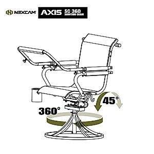 NEXCAM® AXIS SC 360 Shooting Chair. First of its Kind Dual-axis Swivel and Tilting Shooting Chair with Rail. Patent Pending