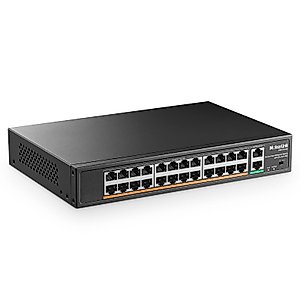 MokerLink 24 Port PoE Switch with 2 Gigabit Uplink Ethernet Port, 400W High Power, Support IEEE802.3af/at, Rackmount Unmanaged Plug and Play PoE+