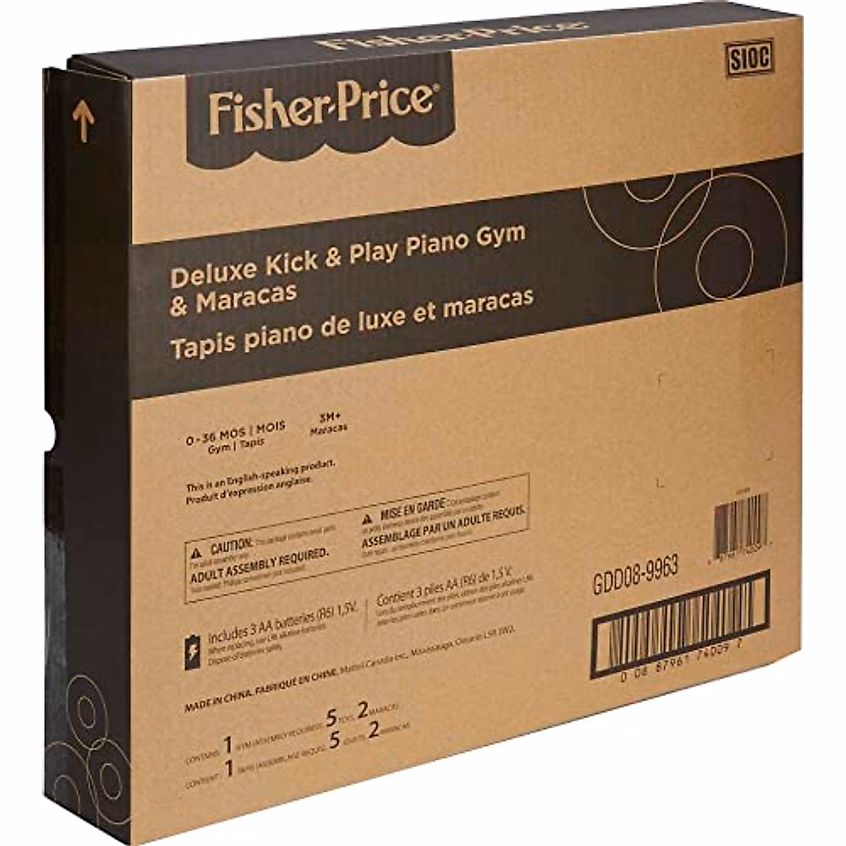 Fisher-Price Baby Playmat Deluxe Kick & Play Piano Gym & Maracas With Smart Stages Learning Content, 5 Linkable Toys & 2 Soft Rattles [Amazon Exclusive]