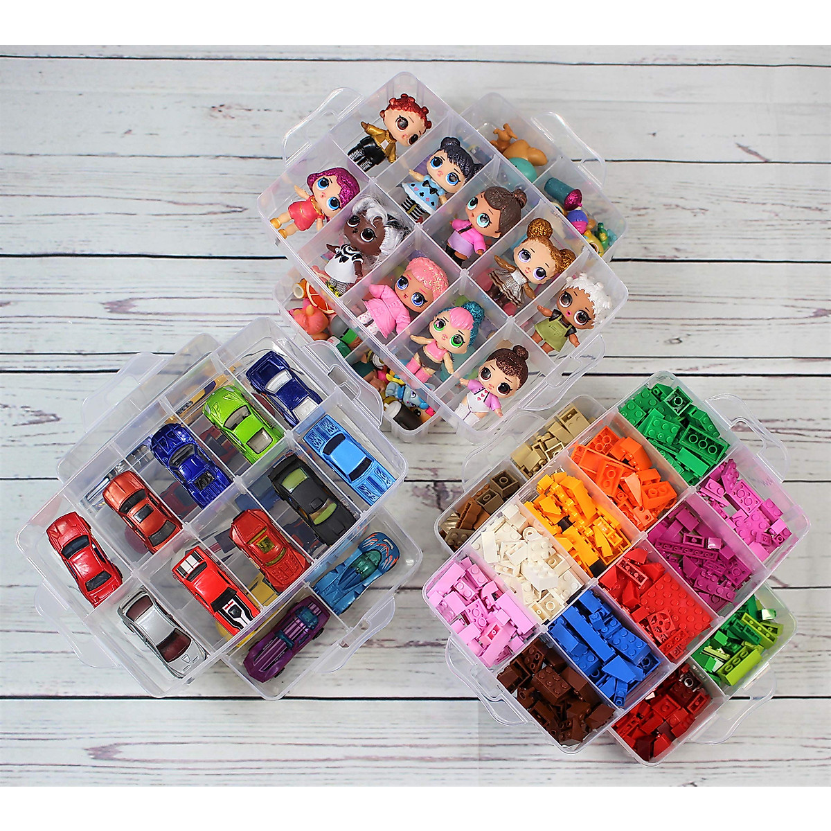 Bins & Things Stackable Storage Container Bundle with 18 & 40 Adjustable Compartments - Clear - Craft Storage/Craft Organizers and Storage - Bead Organizer Boxes/Art Supply Organizers