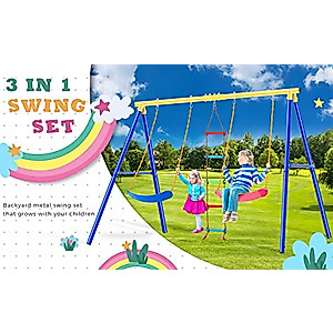 EMKK Outdoor Toddler Swing Set for Backyard, Playground Swing Sets with Climbing Ladder, Swing and Climbing Playset for Kids