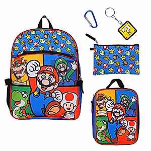 Bioworld Super Mario Bros Characters & Power-Ups 16" Youth 5-Piece Backpack Set