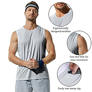 Haimont Mens Sleeveless Workout Shirt Swim Tank Quick Dry Muscle Tee, Light Grey, XL